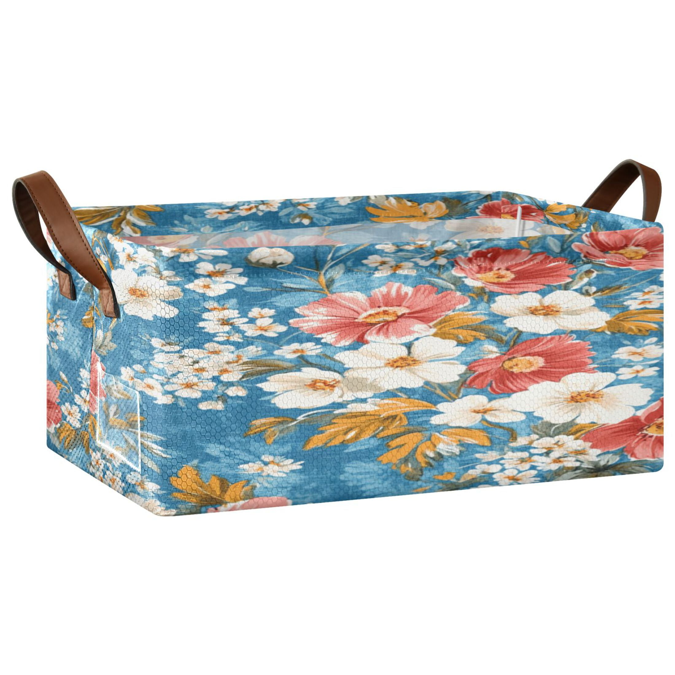 Red and White Nostalgic Flowers Storage Basket Soccer Plaid Fabric ...