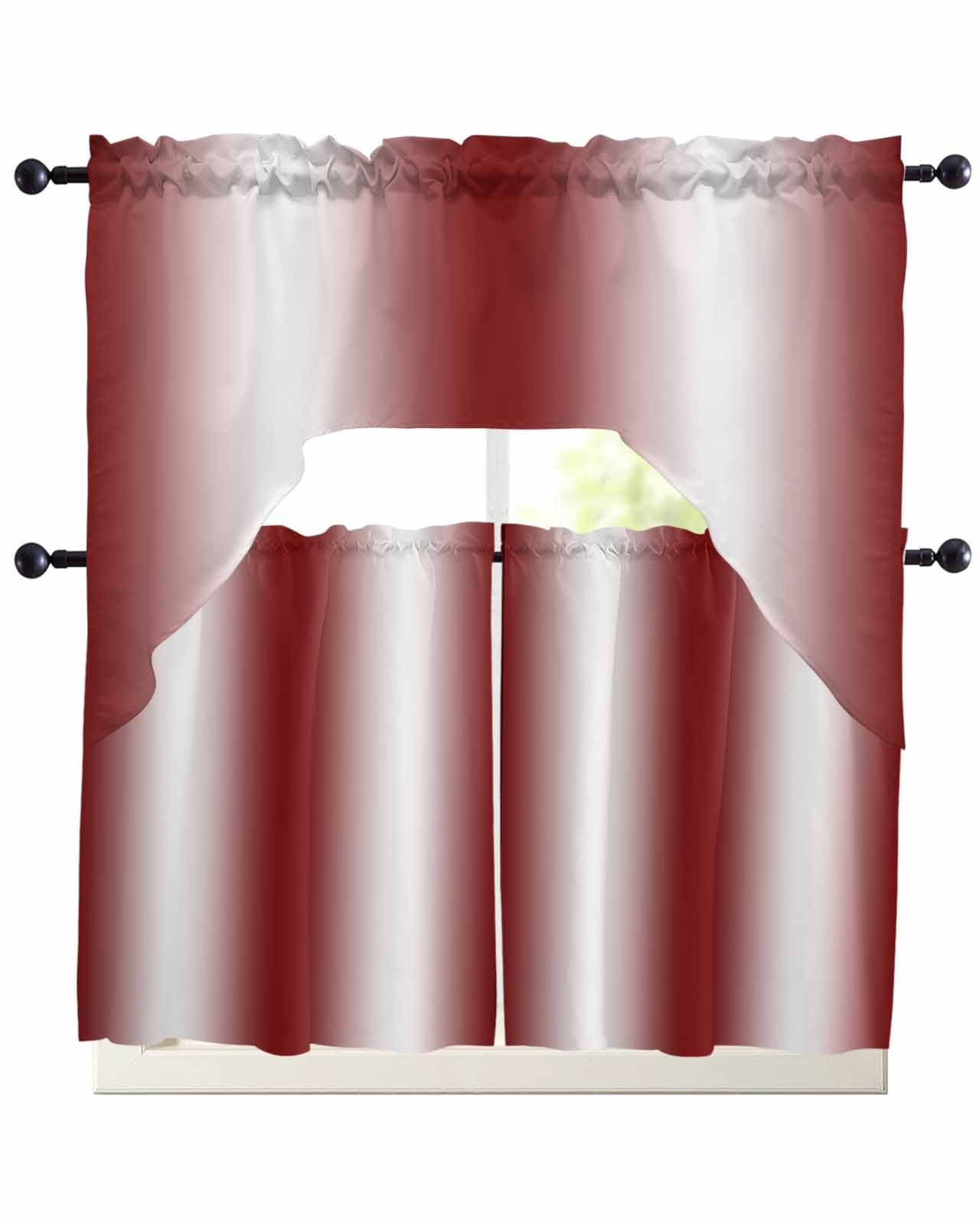 Red White Ombre Kitchen Curtains Sets 24 Inch Length with Valance ...