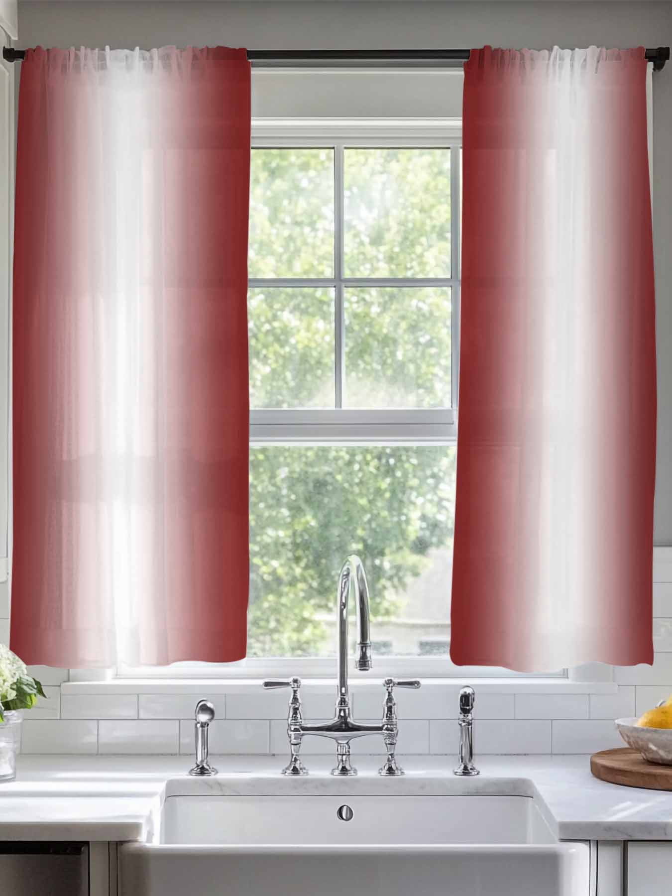 Red White Ombre Sheer Curtains for Living Room Bedroom Farmhouse Chic ...