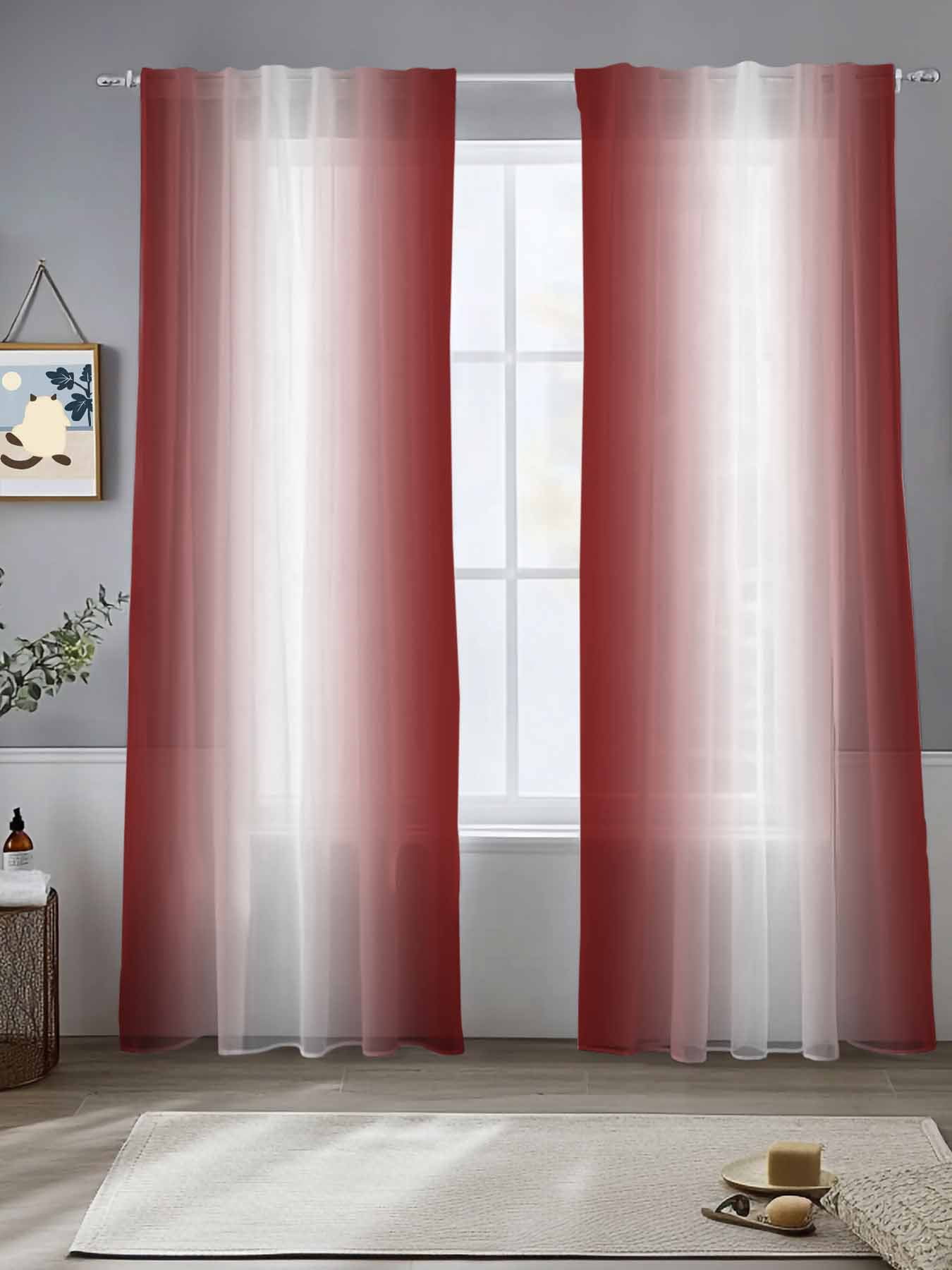 Red White Ombre Sheer Curtains for Living Room Bedroom Farmhouse Chic ...