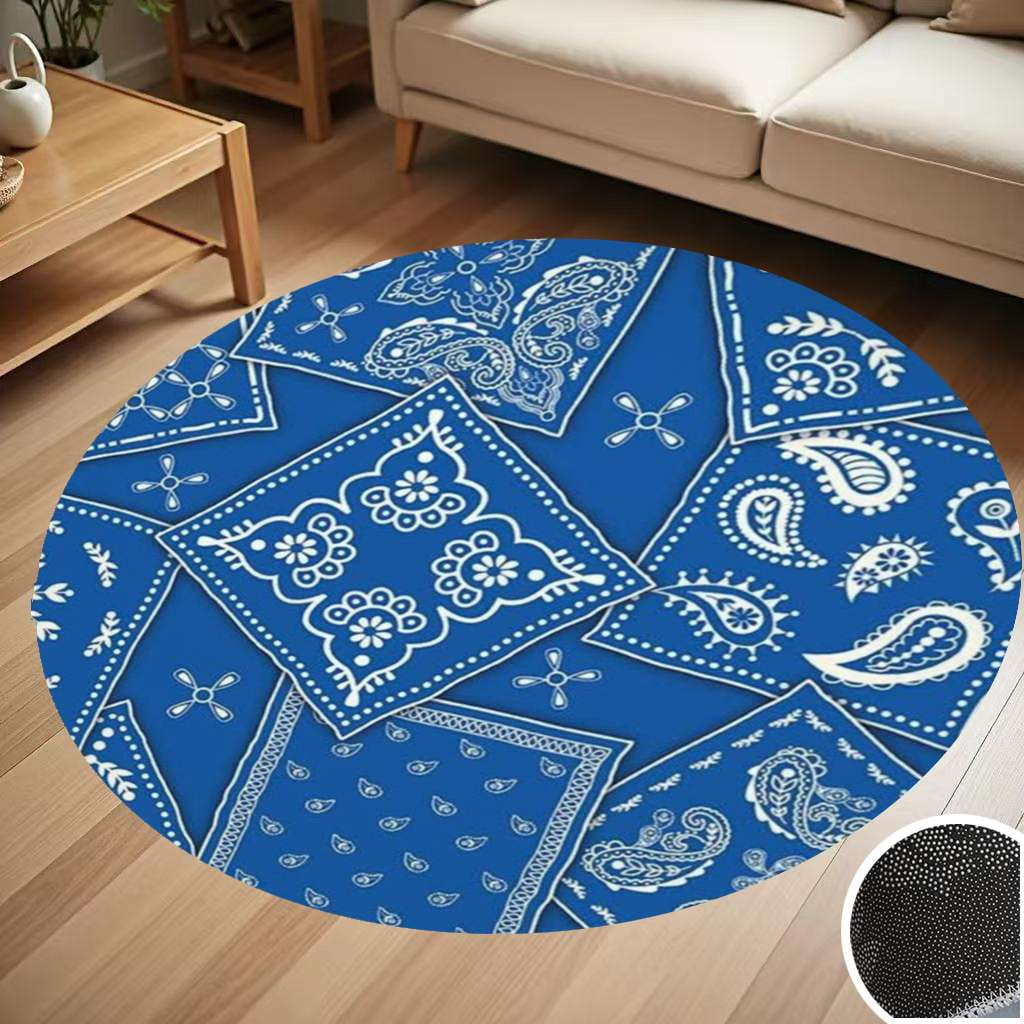 Red White Paisley Bandana Round Carpet Living Room Bedroom Home ...