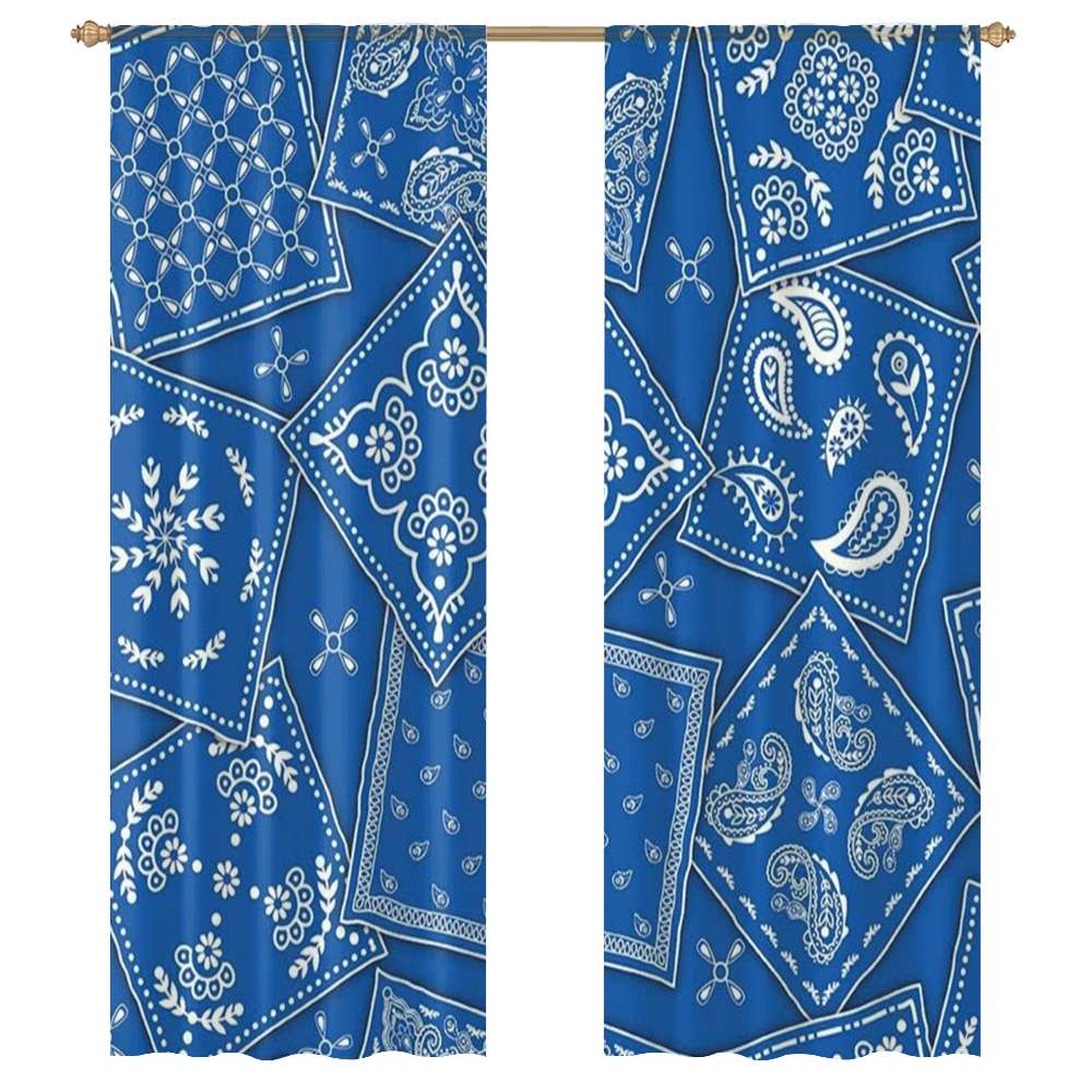 Red White Paisley Bandana Tulle Curtains For Living Room Chiffon Sheer ...