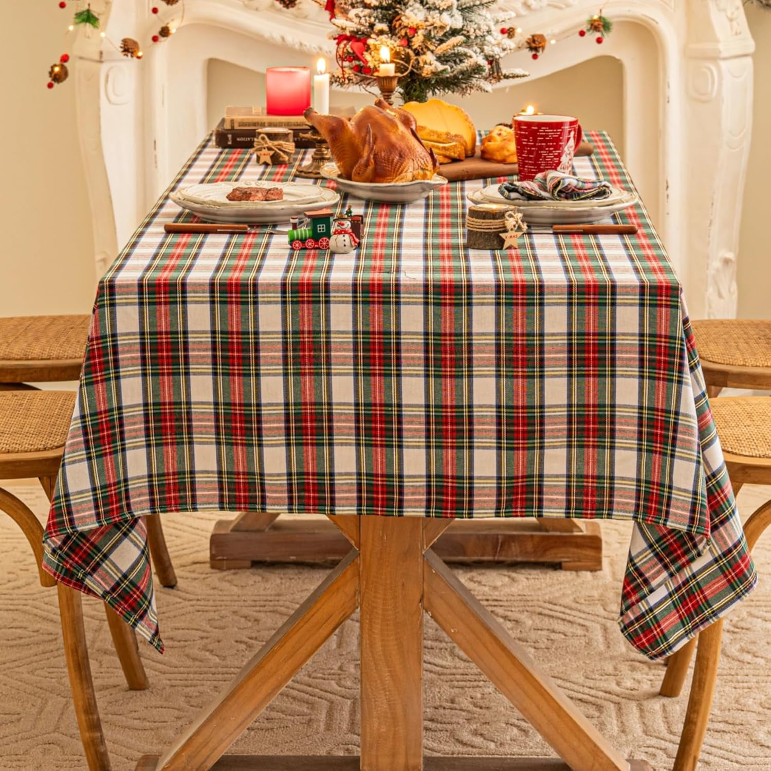 Red White Plaid Christmas Tablecloth 60x84, Tartan Table Cloth ...