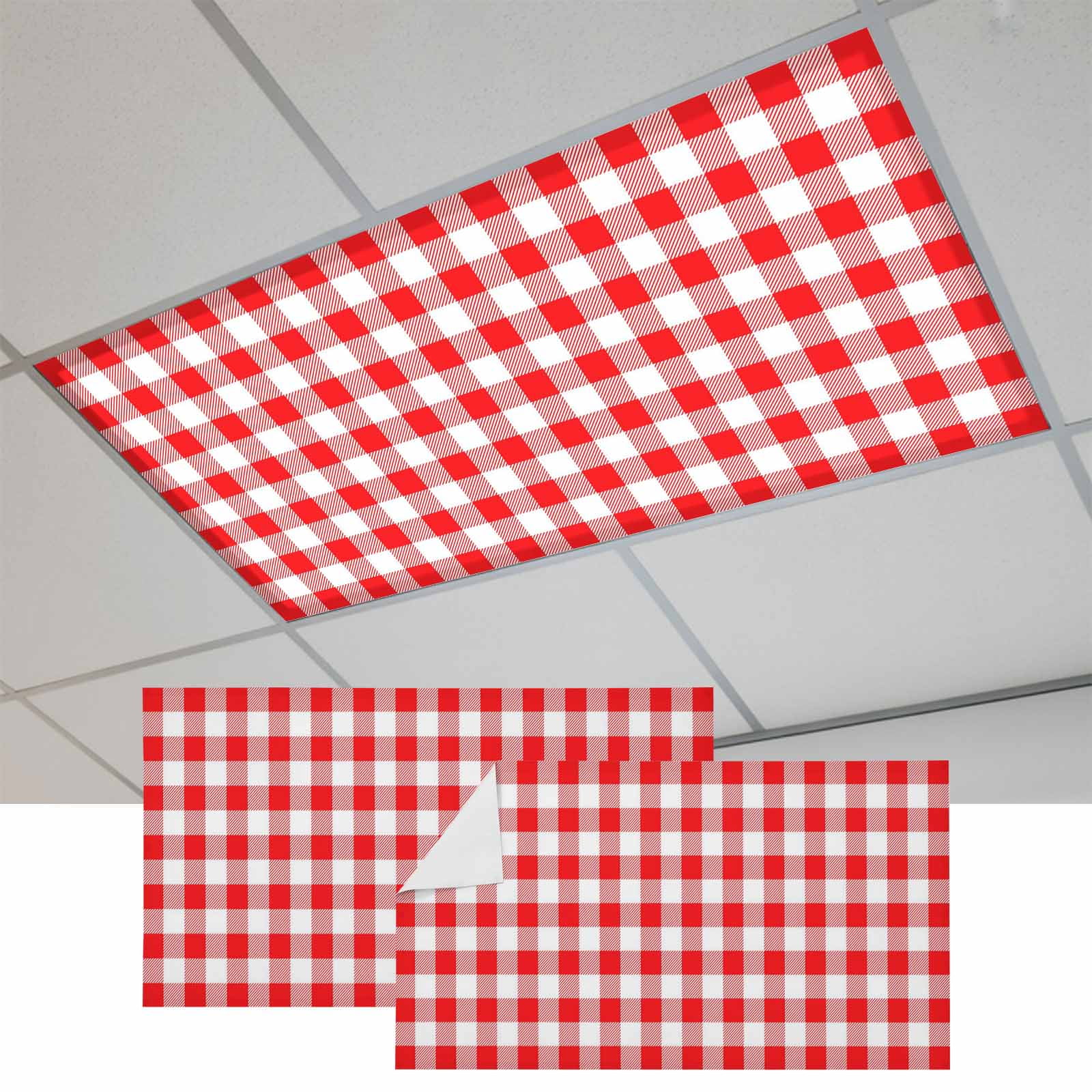 Red White Plaid Fluorescent Light Covers, Modern Farmhouse Buffalo ...