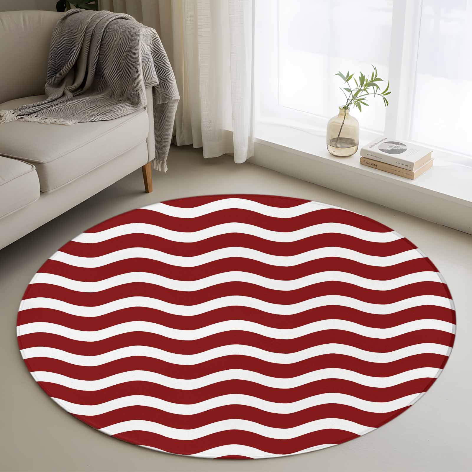 Red White Round Area Rug 4 FT, Non Slip Indoor Outdoor Rug, Modern ...