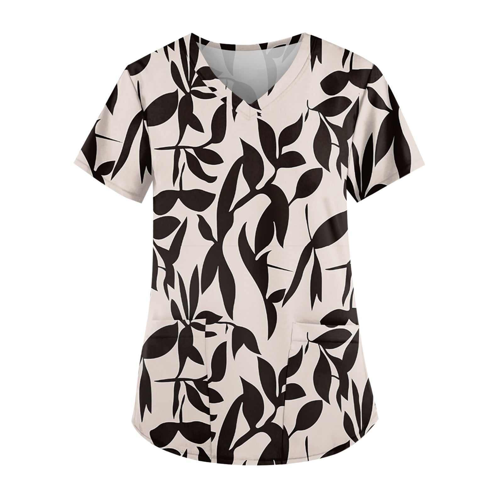 Scrubs For Women, Plus Size Floral Printed Scrub Working Uniform Tops V ...