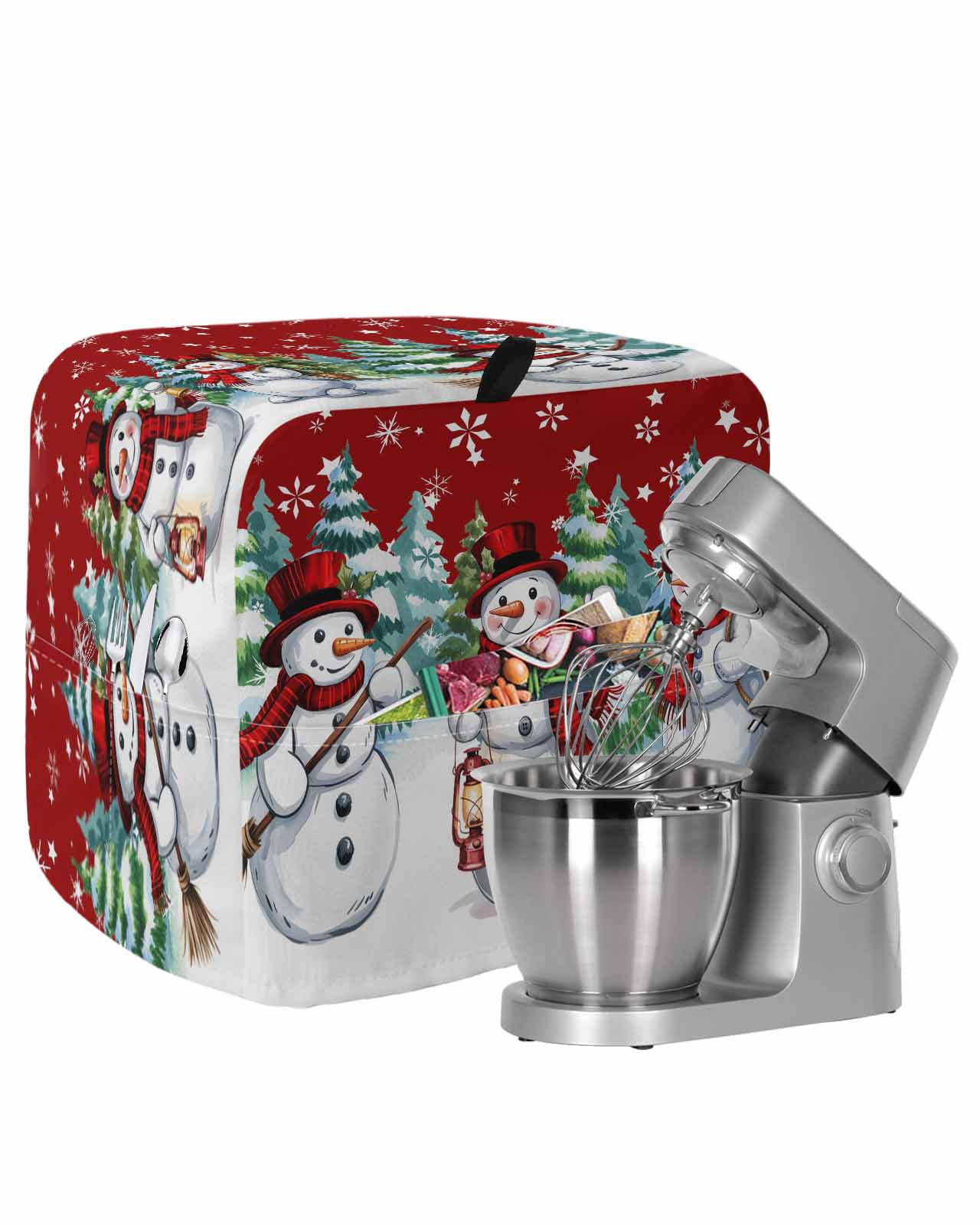 Red White Snowman Christmas Stand Mixer Dust Cover with Storage Pocket ...