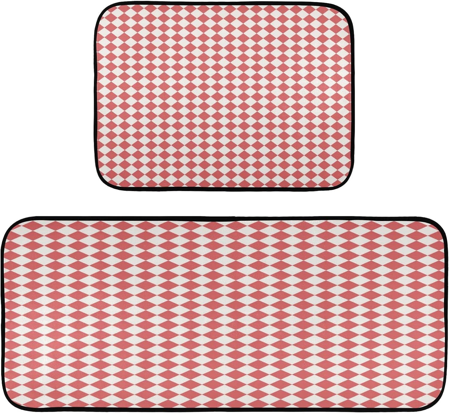 Red and White Square Kitchen Rug, Set of 2 Decoration Non Skid Washable ...
