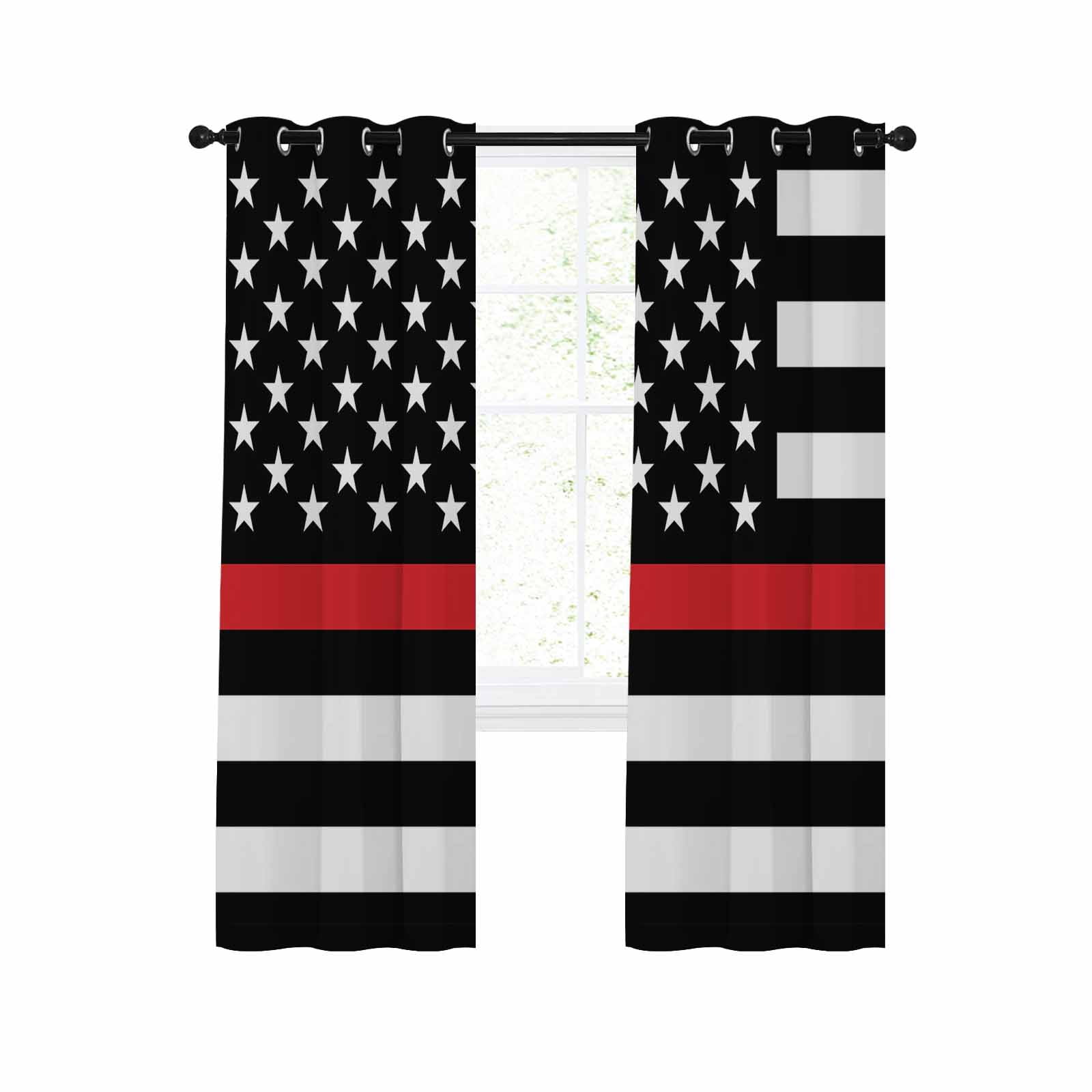Red White Stripe Fireman American Flag Blackout Curtains 63 Inches Long ...