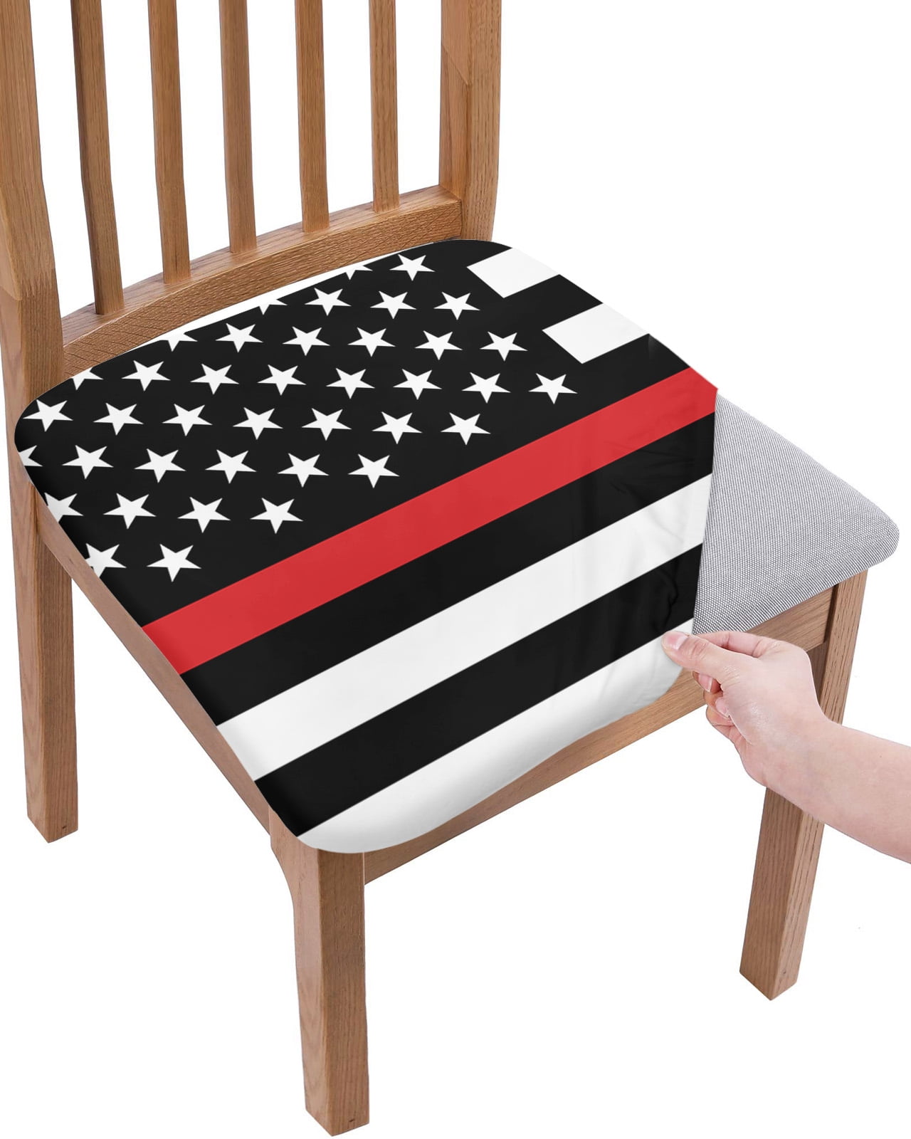 Red White Stripe Fireman American Flag Chair Seat Covers for Dining ...