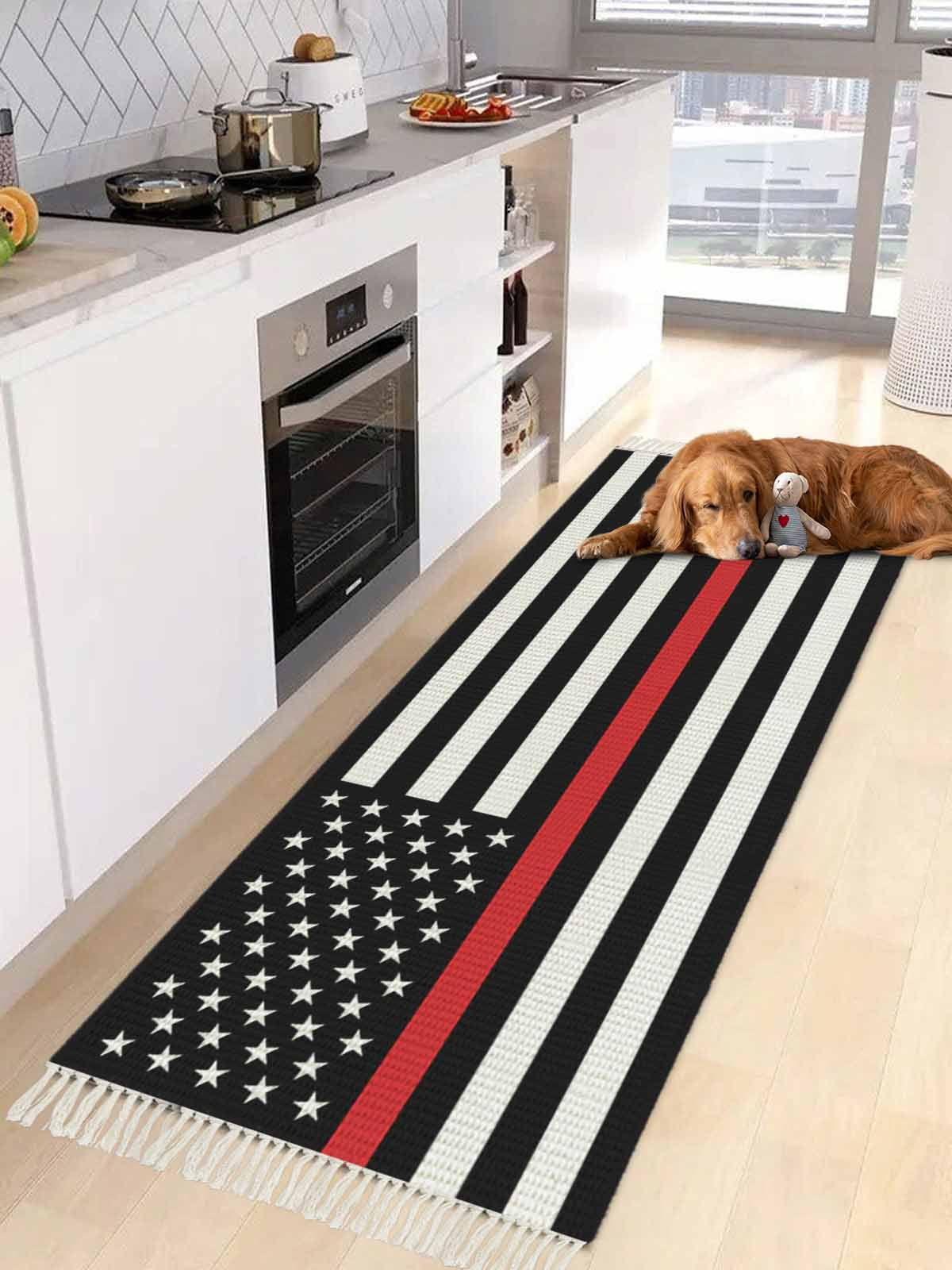 Red White Stripe Fireman American Flag Entryway Runner Rug 2x4ft,Fire ...