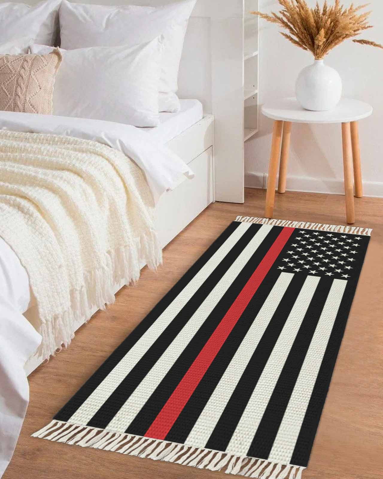 Red White Stripe Fireman American Flag Hallway Runner Rug 2x6ft,Fire ...