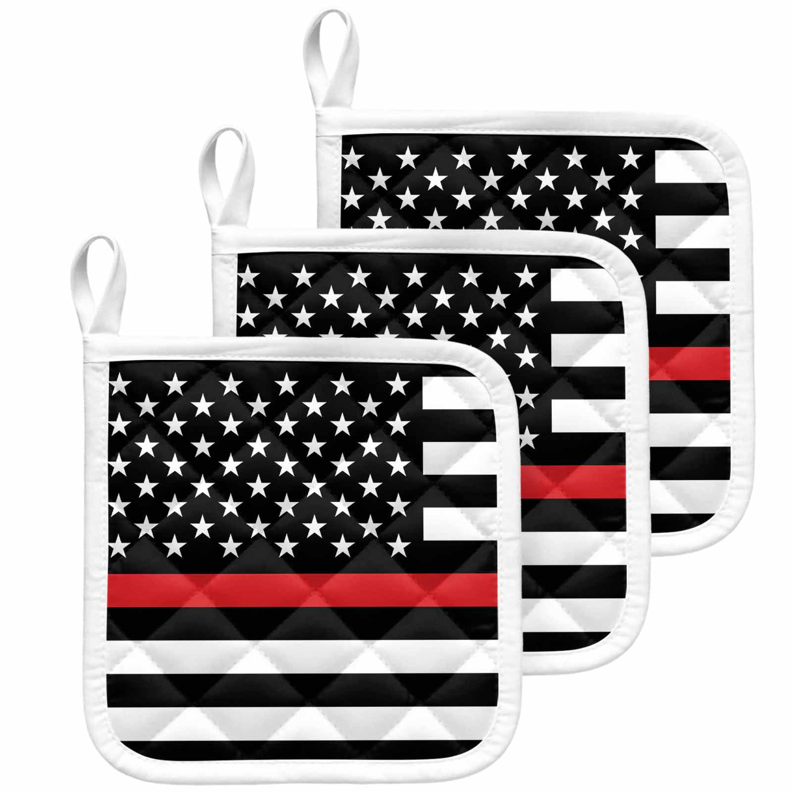 Red White Stripe Fireman American Flag Pot Holders for Kitchen ...