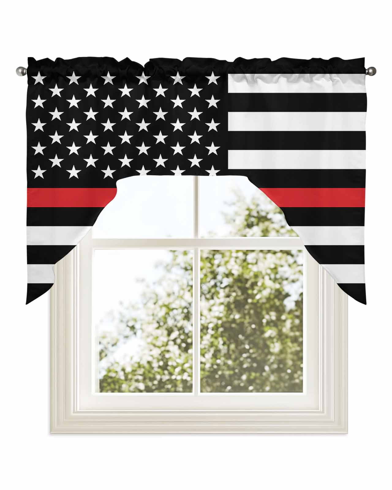 Red White Stripe Fireman American Flag Swag Valance for Windows 56'' x ...