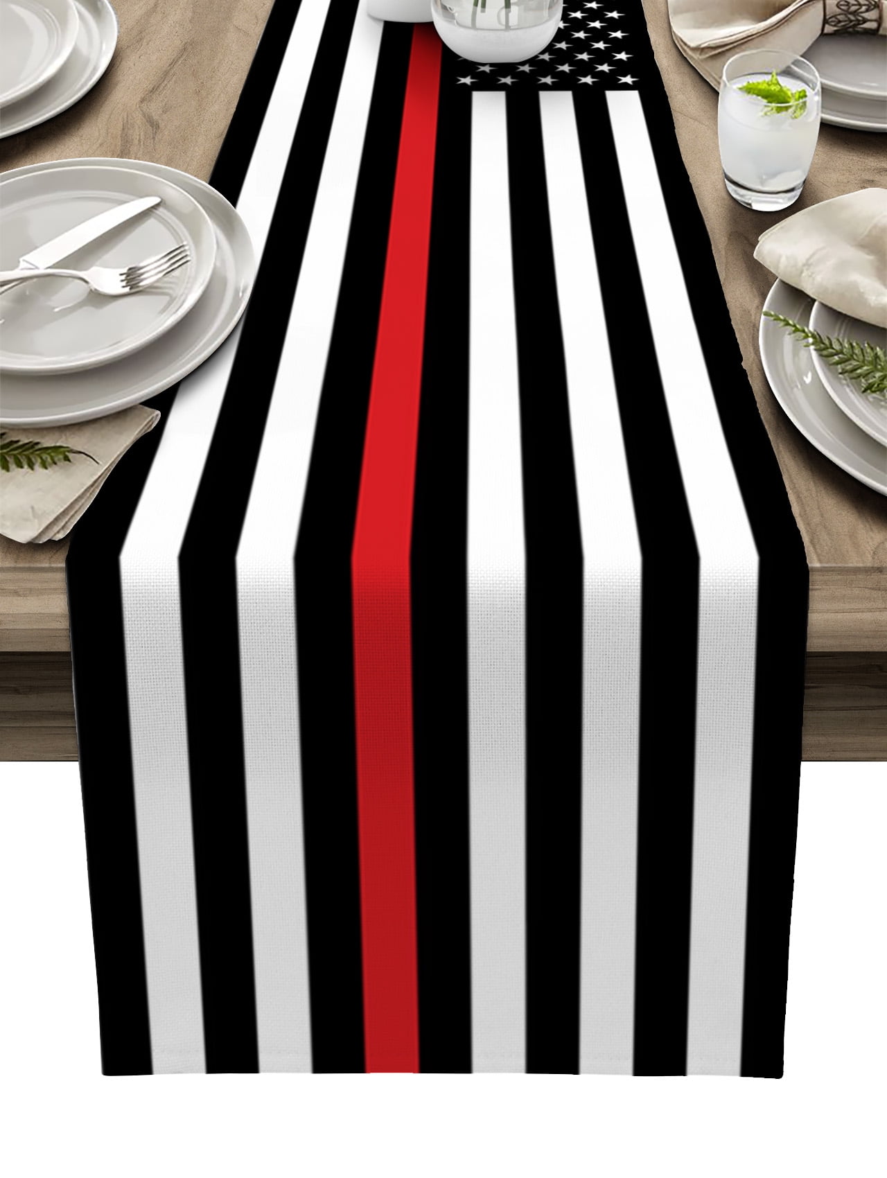 Red White Stripe Fireman American Flag Table Runner Fire Fighter USA ...