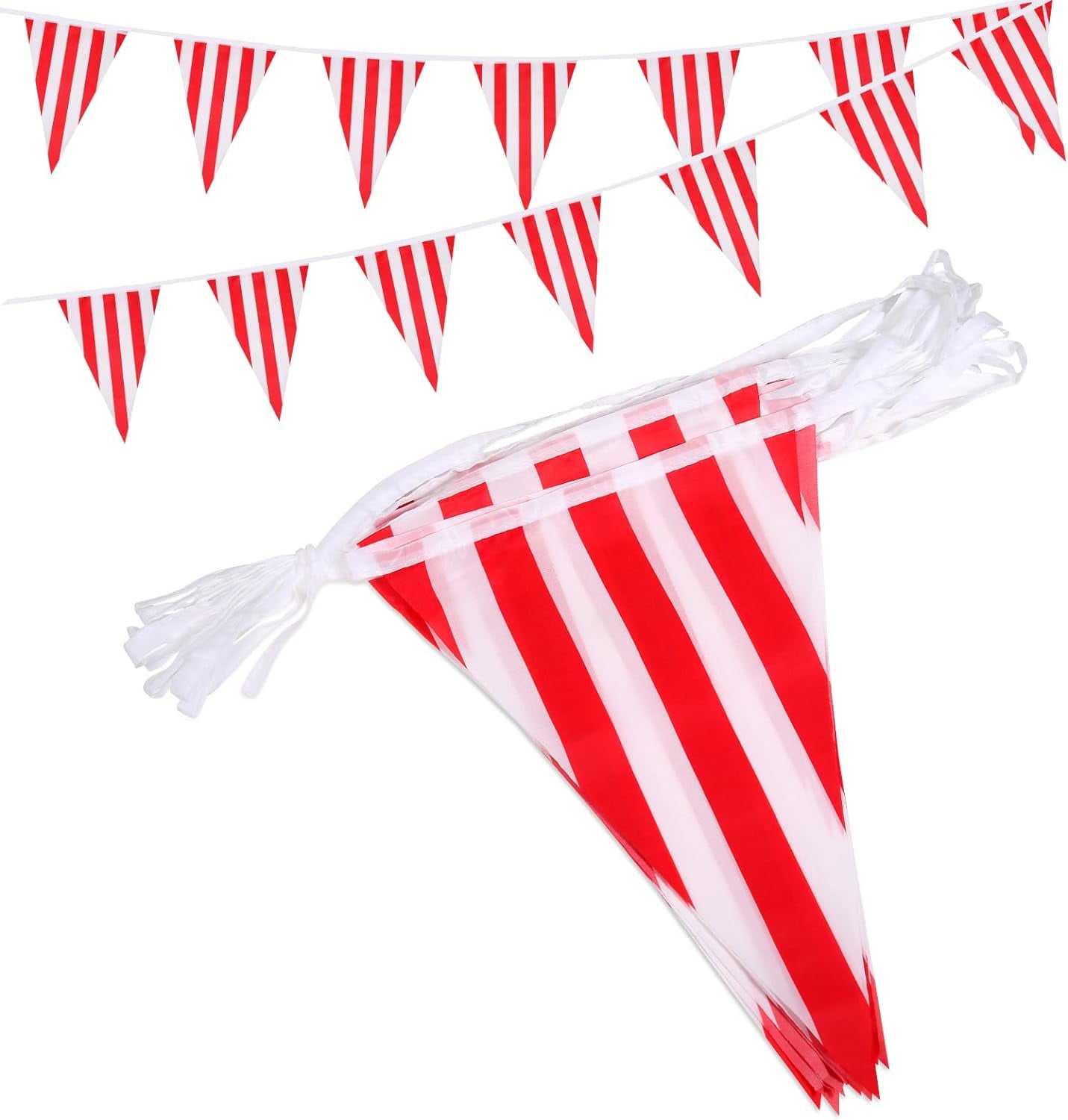 Red & White Striped Pennant Banners, Reusable Polyester Cloth Flags for ...