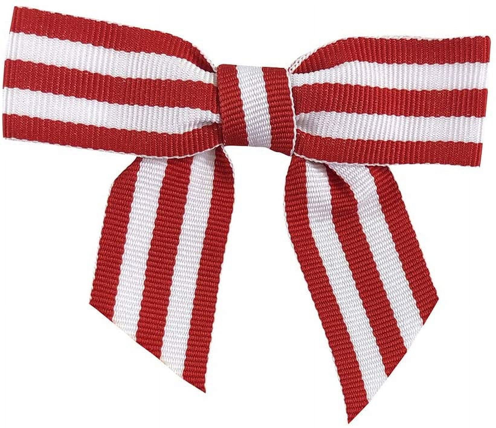 Red & White Striped Pre-Tied Bows - 3" Wide, Set of 12, Grosgrain ...