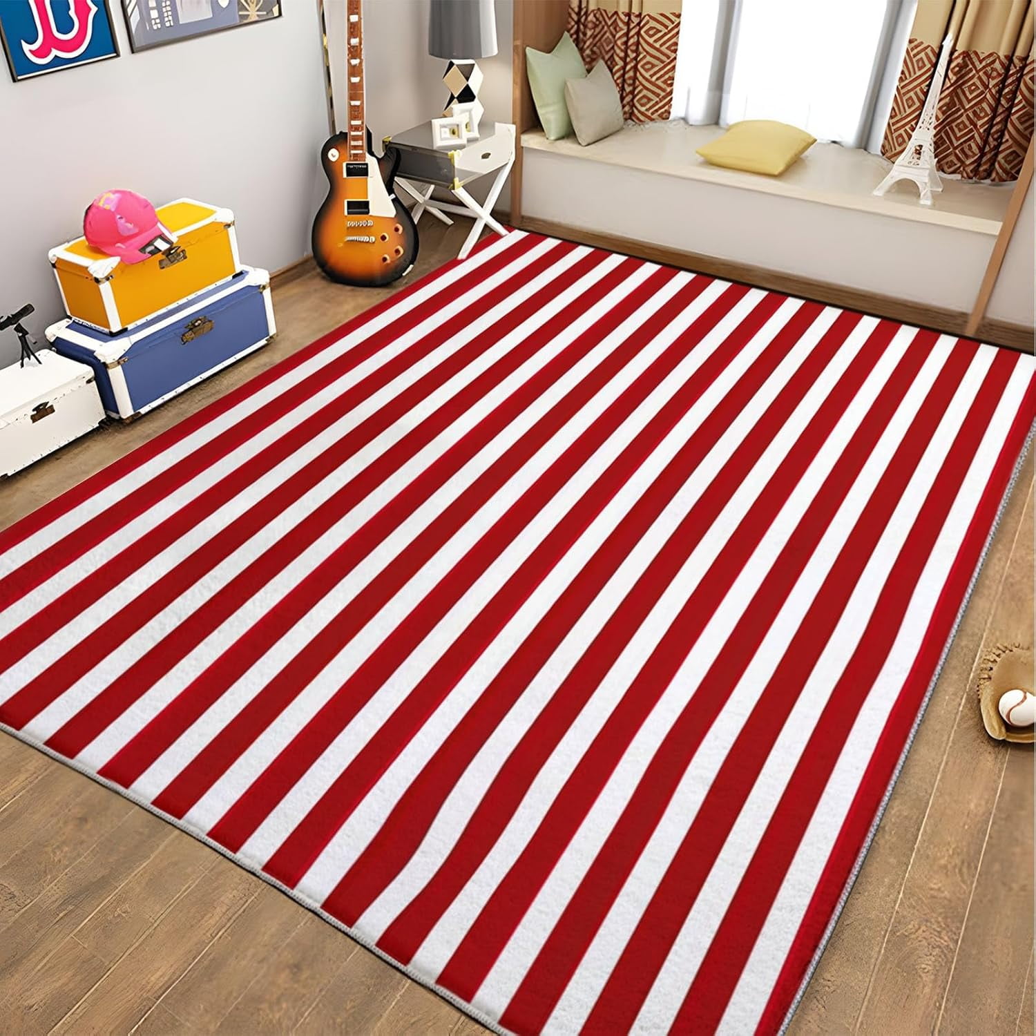 Red And White Striped Texture Rug Home Modern Carpet, Red Stripes ...