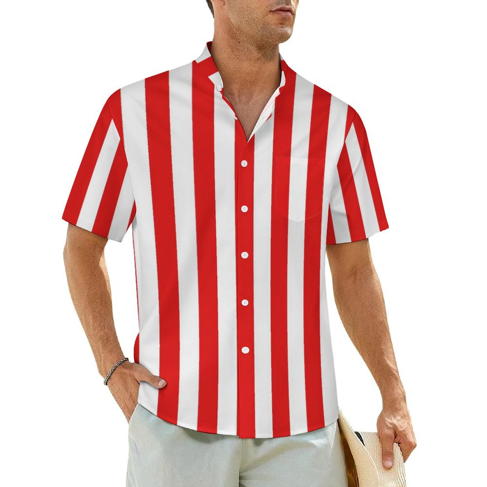 Red White Striped Vacation Shirt Vertical Lines Summer Casual Shirts ...