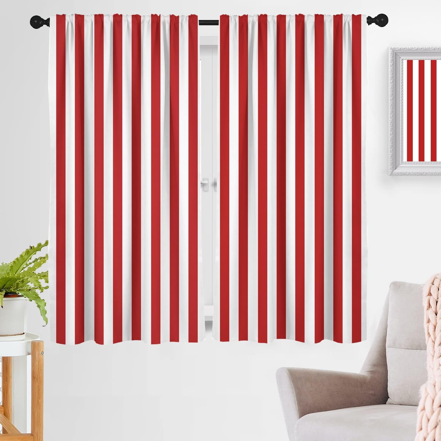 Red and White Striped Window Curtain Gothic Goth Minimalist Funky ...