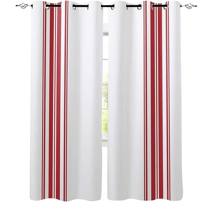 Red And White Stripes Blackout Curtains, Minimalist Pattern 3D Printed ...
