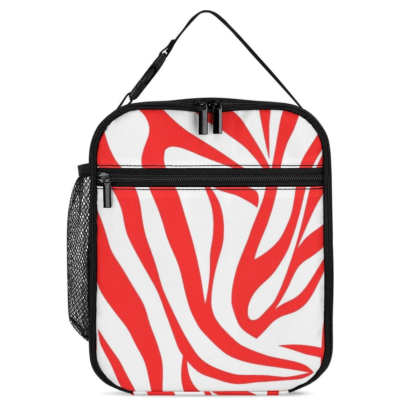 Red White Stripes Swirl Lunch Bag Warm Insulated Lunch Box School Food ...