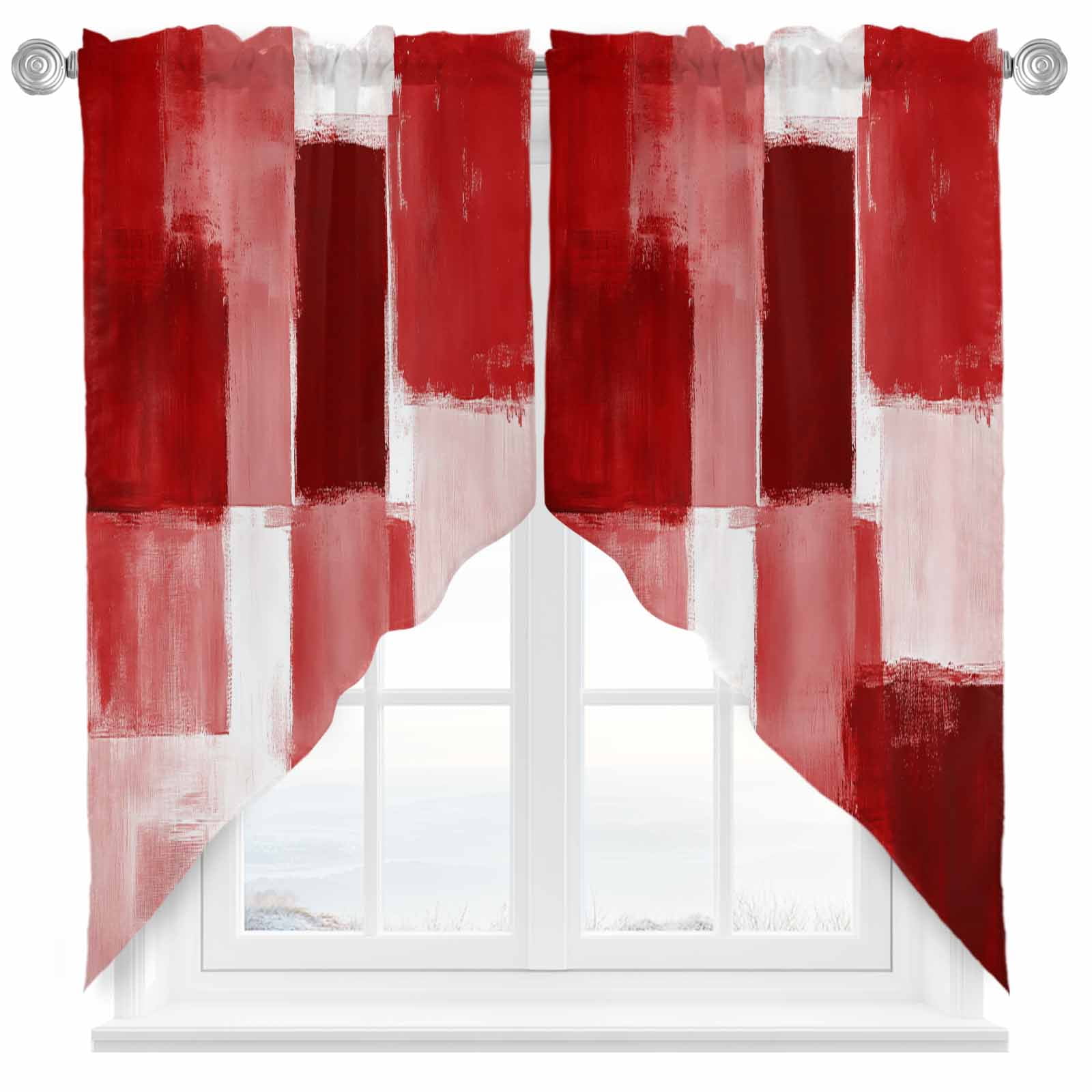 Red White Swag Curtain Valance for Windows, Graffiti Art Mottled ...