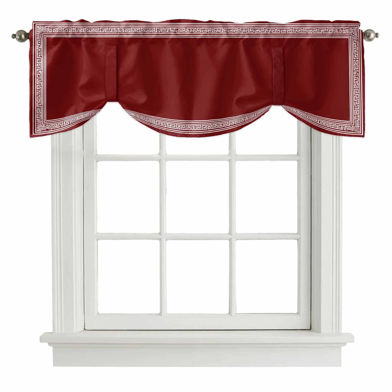 Red White Tie Up Window Valance Geometric Greek Key Bordered Abstract ...