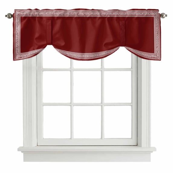 Red White Tie Up Window Valance Geometric Greek Key Bordered Abstract ...