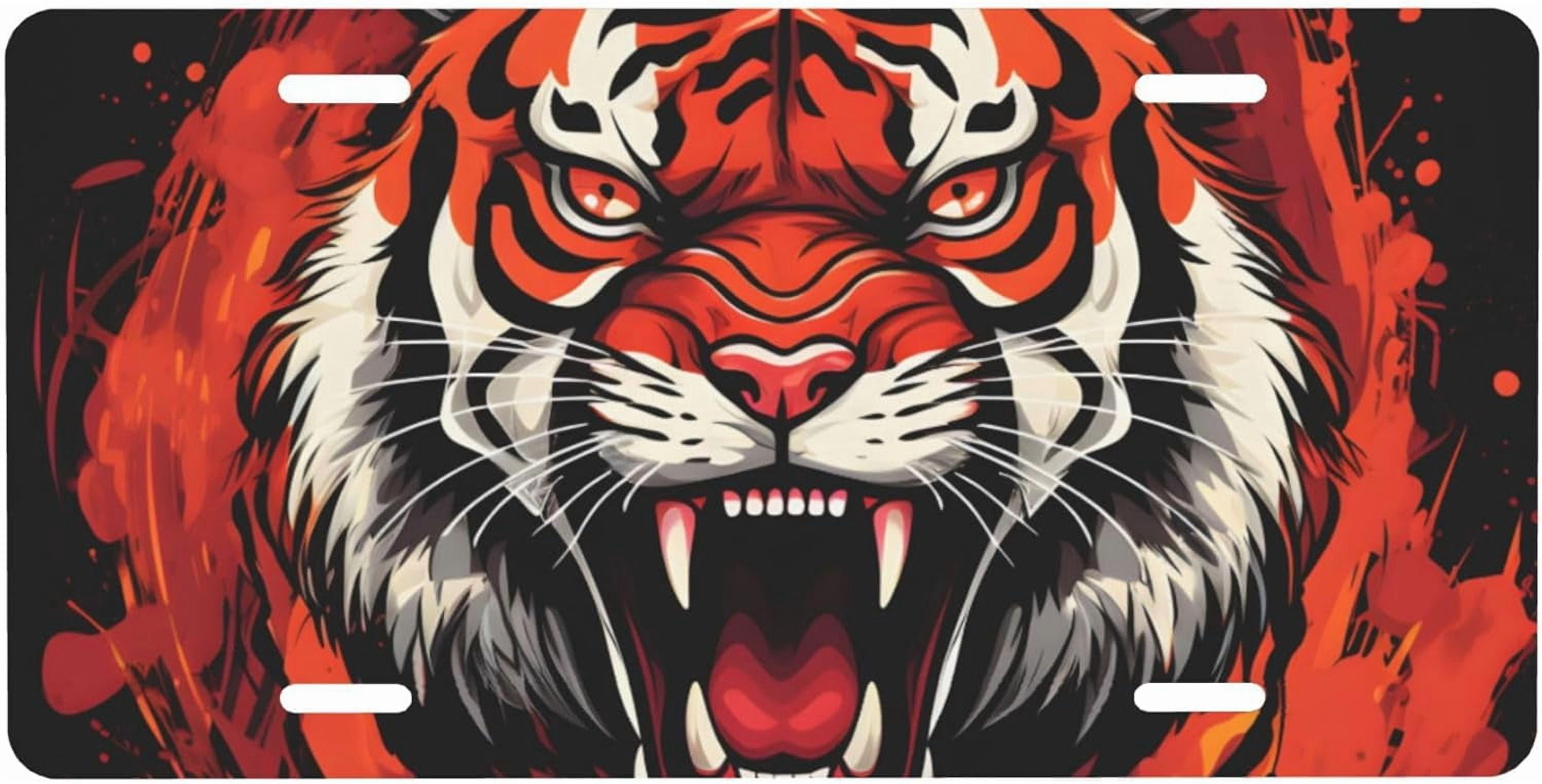 Red White Tiger Front License Plate Stainless Steel Aluminum Decorative ...