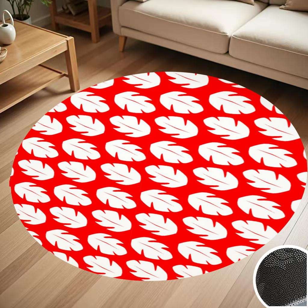 Red White Tropical Lilo Leaf Round Carpet Living Room Bedroom Home ...