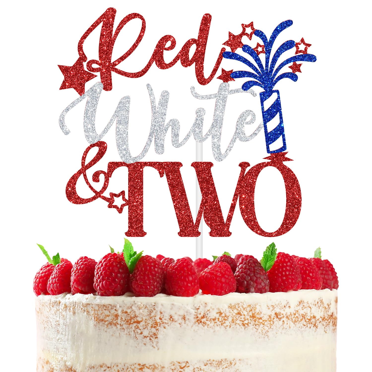 Red White & Two Cake Topper, ITL1 4th of July 2nd Birthday Cake Decor ...