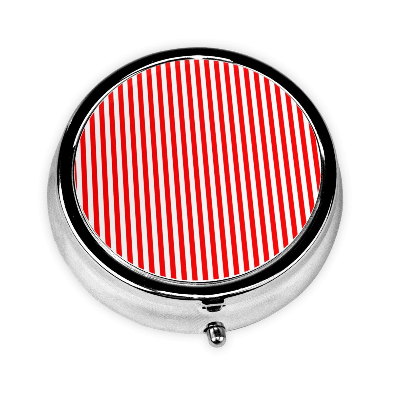Red White Vertical Stripe Pattern Round Portable Pill Box Organizer ...