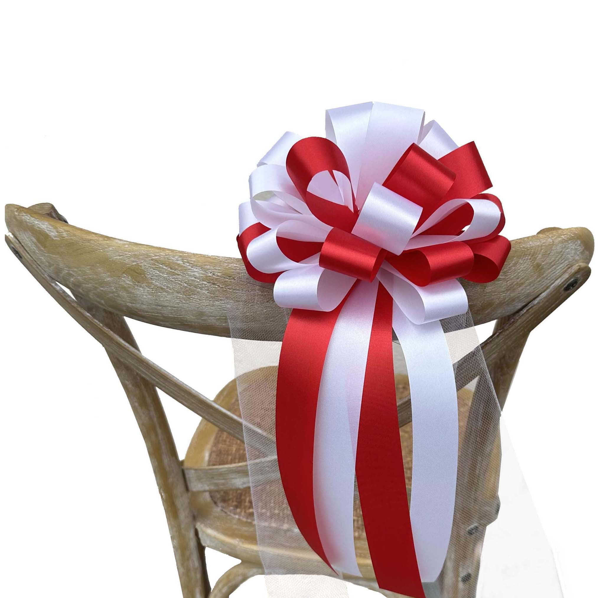 Red & White Wedding Pull Bows with Tulle Tails - 8" Wide, Set of 6 ...