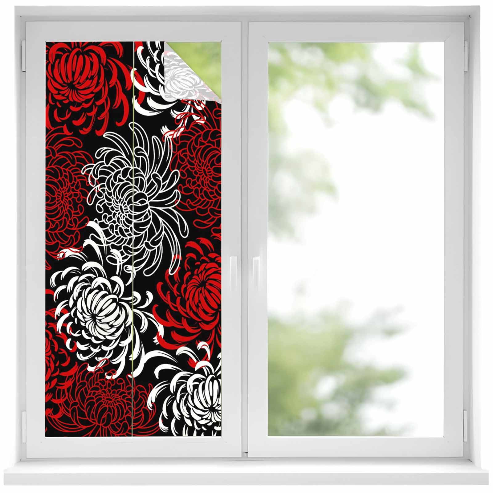 Red White Window Privacy Film, Abstract Black Chrysanthemum Flower ...
