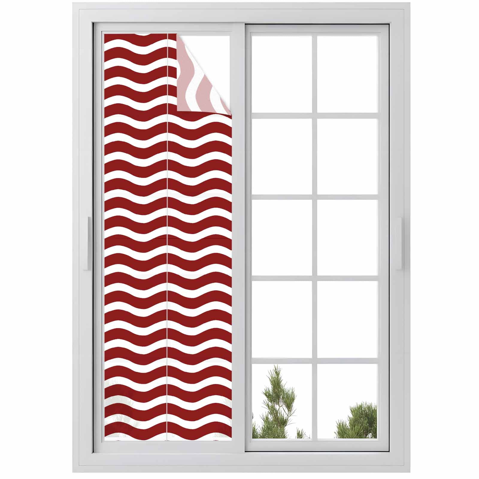 Red White Window Privacy Film, Modern Abstract Waves Water Ripple ...