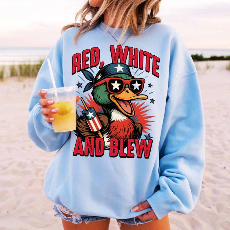 Red White and Blew Duck Sweatshirt, Funny USA Pullover with Patriotic ...
