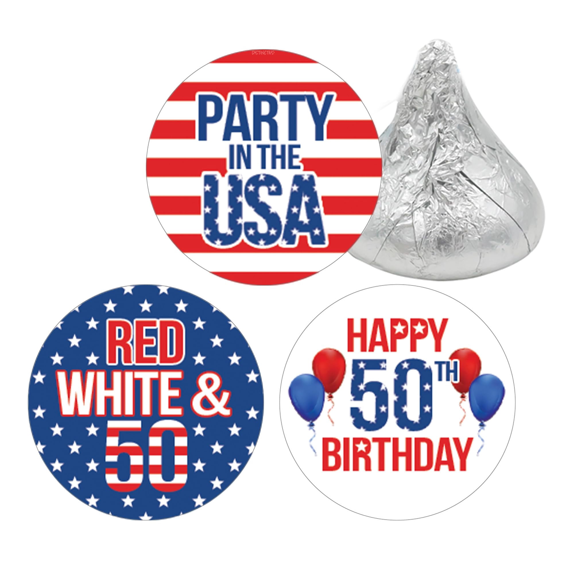 Red White and Blue 50th Birthday BSL1 Party Favor Stickers - Chocolate ...