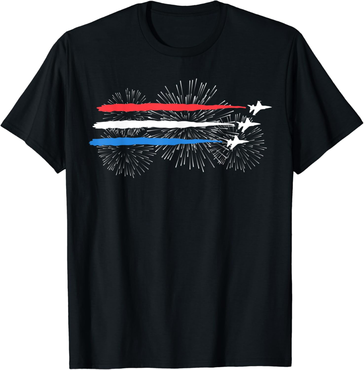 Red White and Blue Fighter Jets with Fireworks 4th of July T-Shirt ...