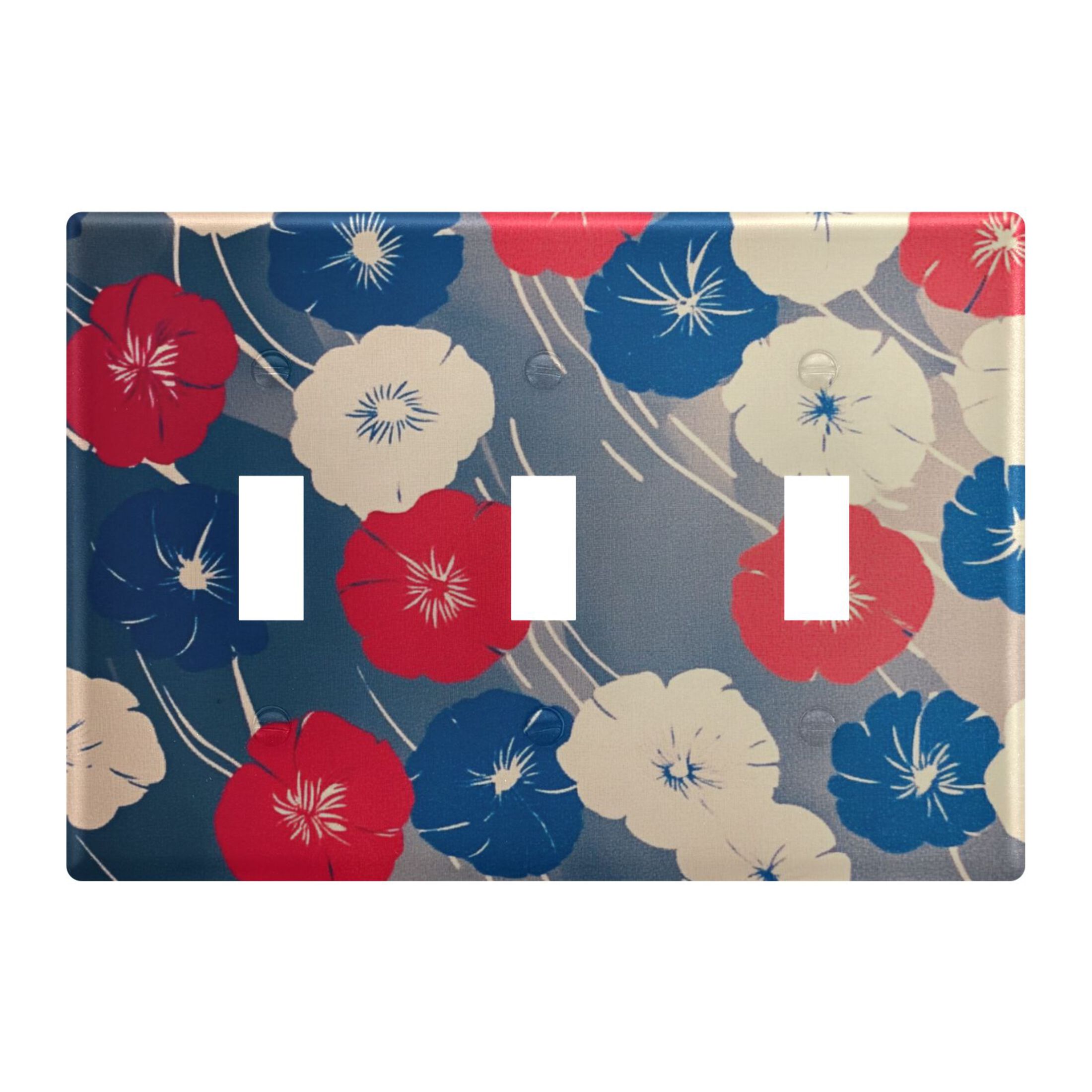 Red White and Blue Flowers Light Switch Cover Decorative 3 Gang Wall ...