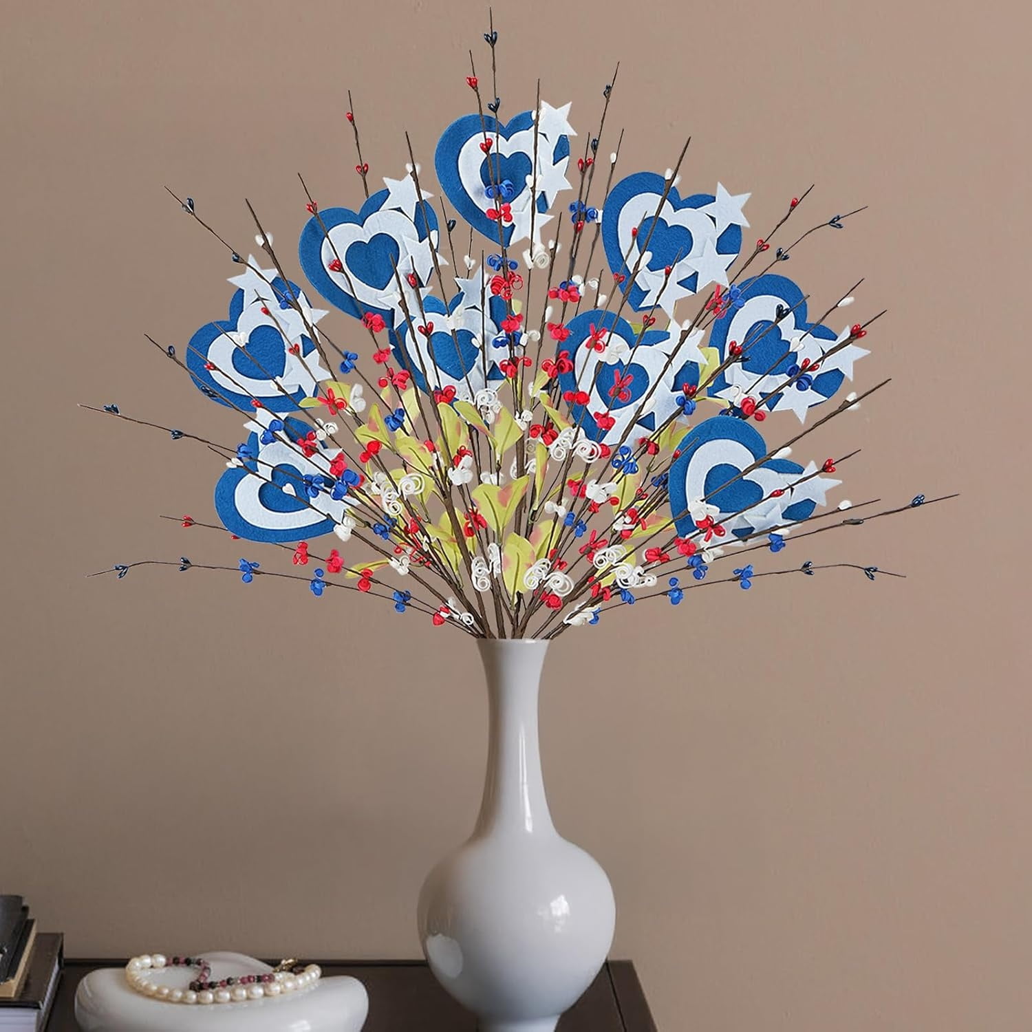 Red White and Blue Flowers Stem with Berries Stars Vase Filler Floral Picks - Walmart.com