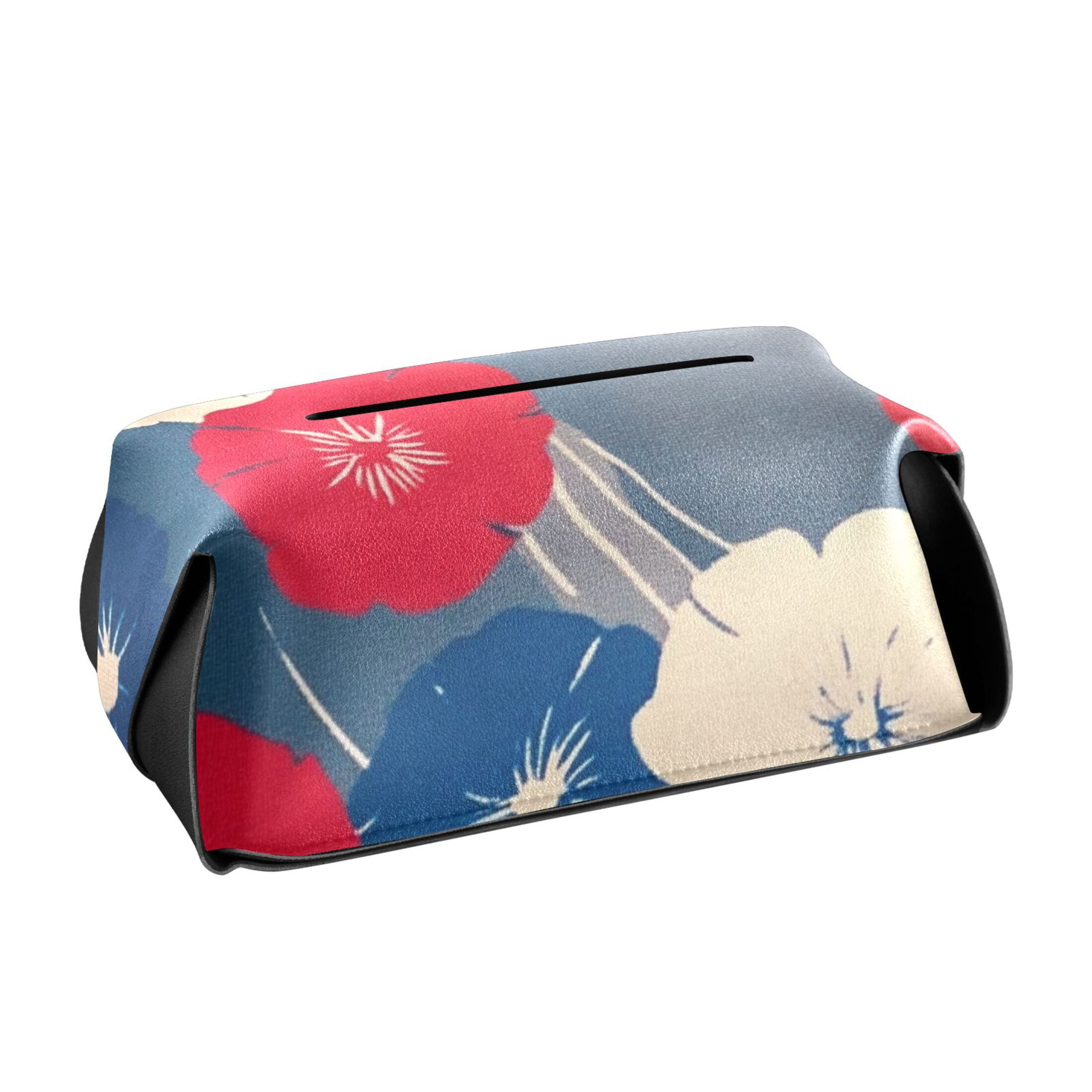 Red White and Blue Flowers Tissue Box Cover Leather Square Rectangle ...