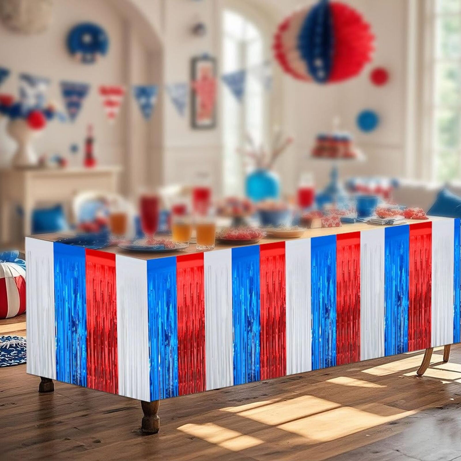 Red White and Blue Foil Fringe Table Skirt - Red White and Blue ...