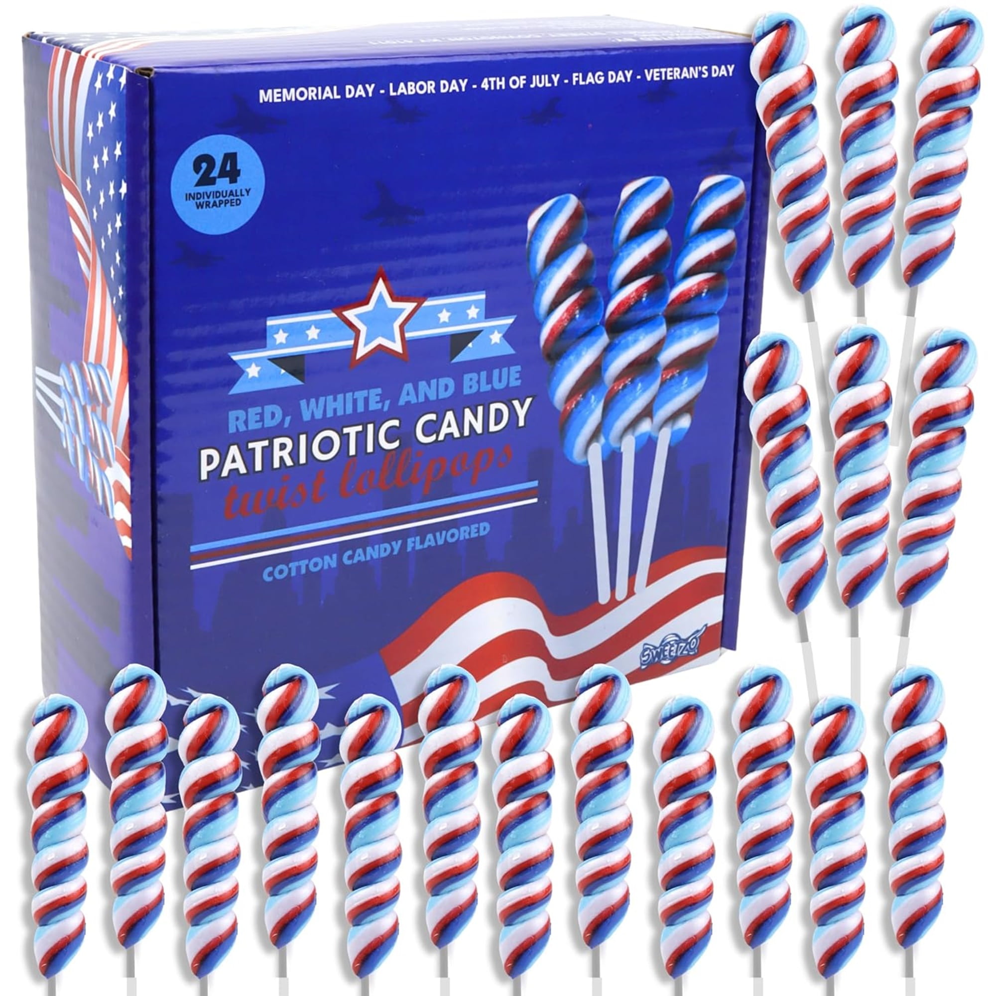 Red, White and Blue Lollipops, Fourth of July Parade Candy, 24 Count ...