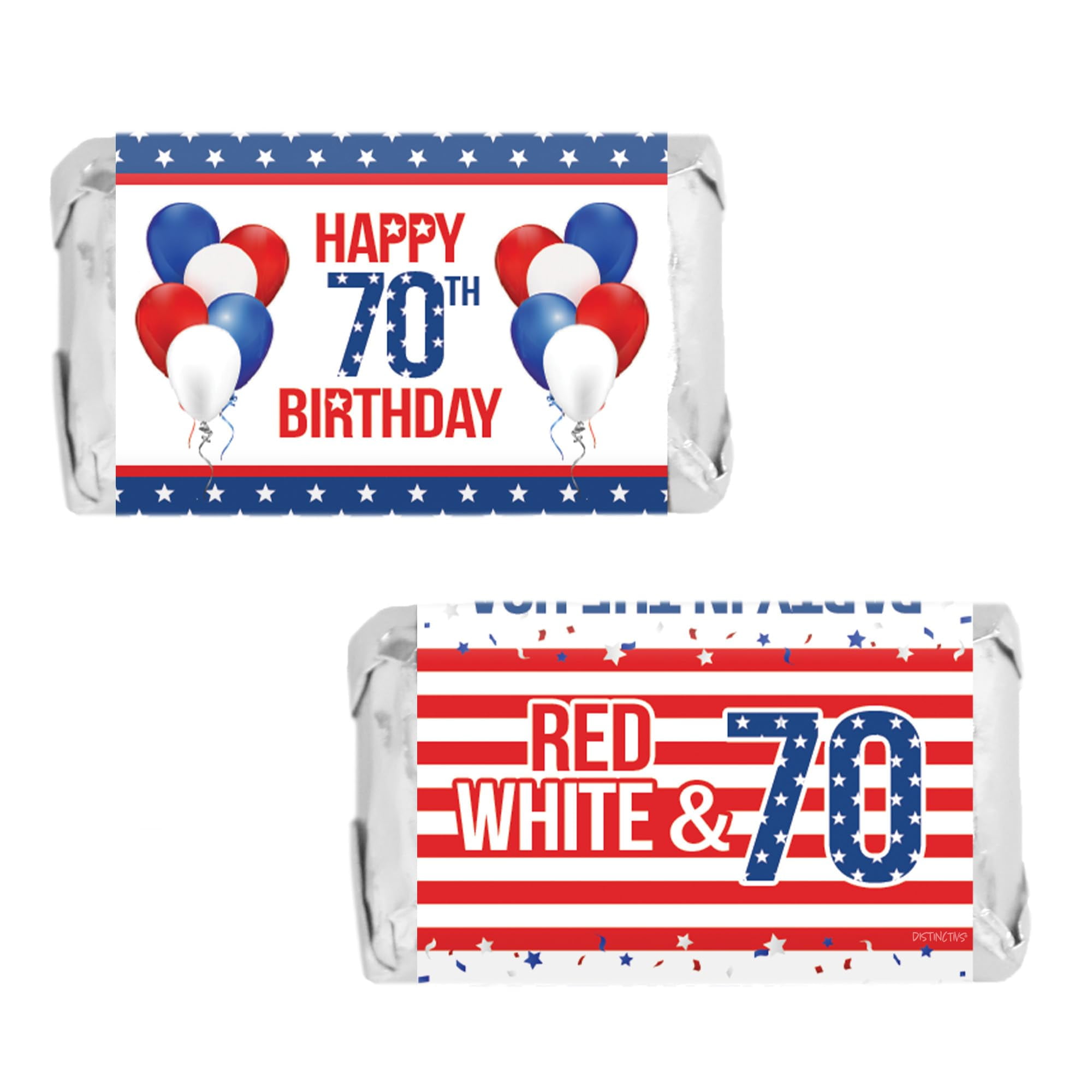 Red White and Blue OIF8 70th Birthday Party Mini Candy Bar Wrappers ...