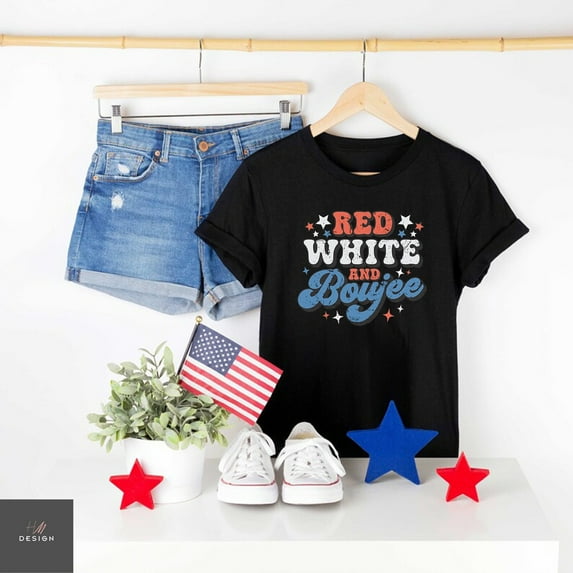 Red White and Boujee, Retro Groovy 4th of July Shirt, Patriotic Rainbow ...