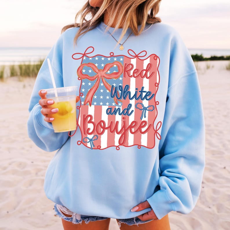 Red White and Boujee Sweatshirt, Coquette Bow 4th of July Pullover ...