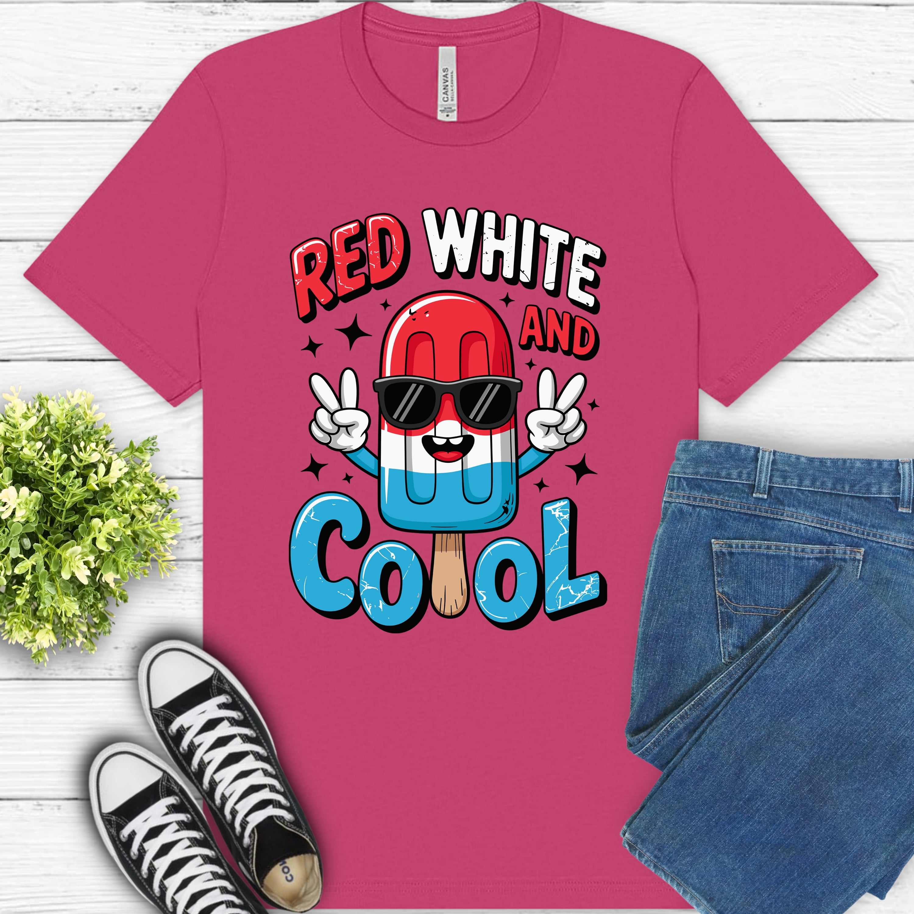 Red White and Cool Popsicle T-Shirt, Funny Patriotic Ice Cream Tee ...
