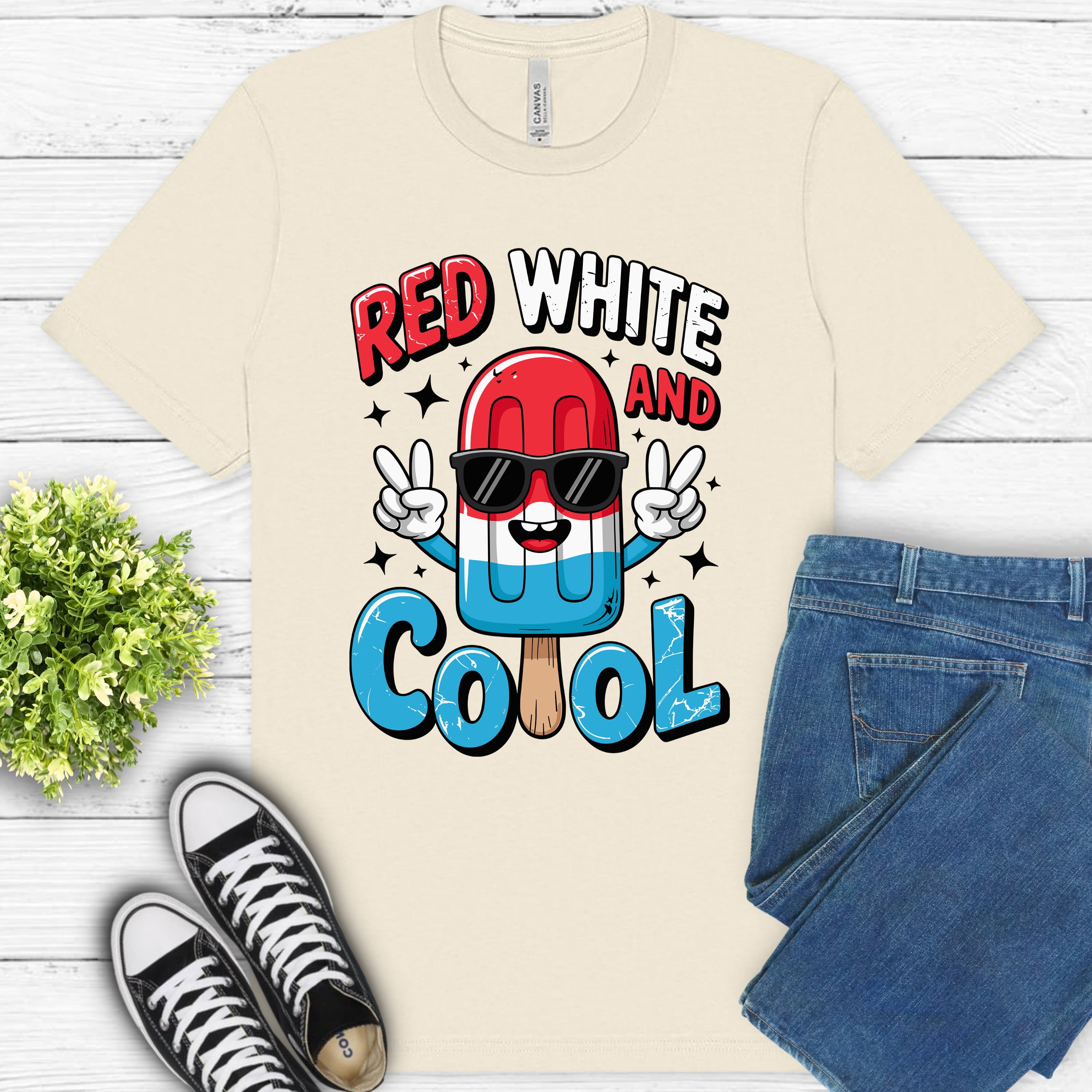Red White and Cool Popsicle T-Shirt, Funny Patriotic Ice Cream Tee ...