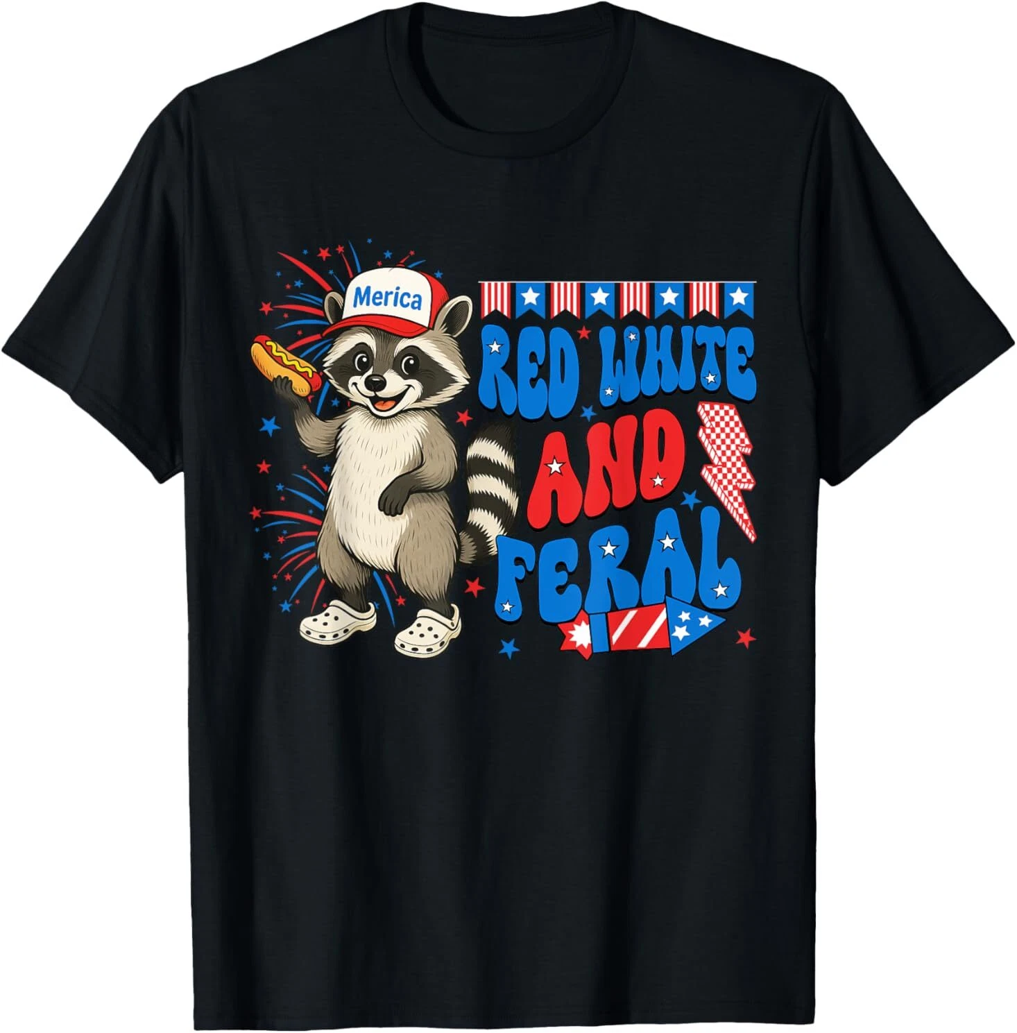 Red White and Feral Funny Raccoon USA 4th Of July Vibe for Adults S-4XL ...